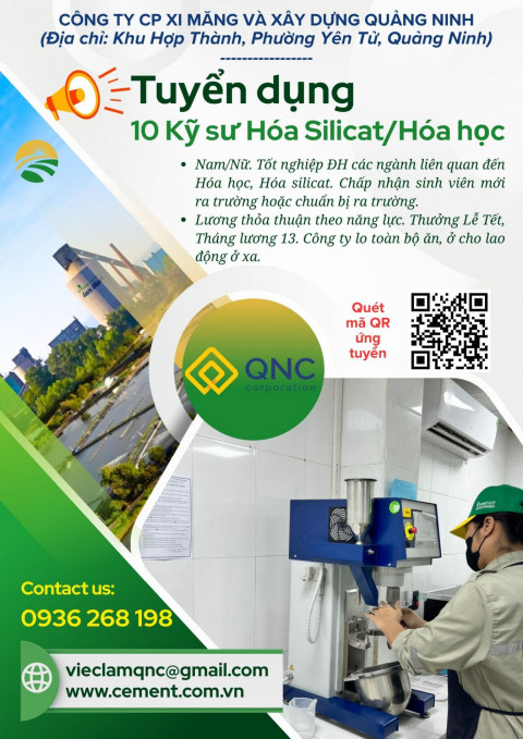 Công ty CP Xi măng và Xây dựng Quảng Ninh (QNC) thông báo tuyển dụng kỹ ...